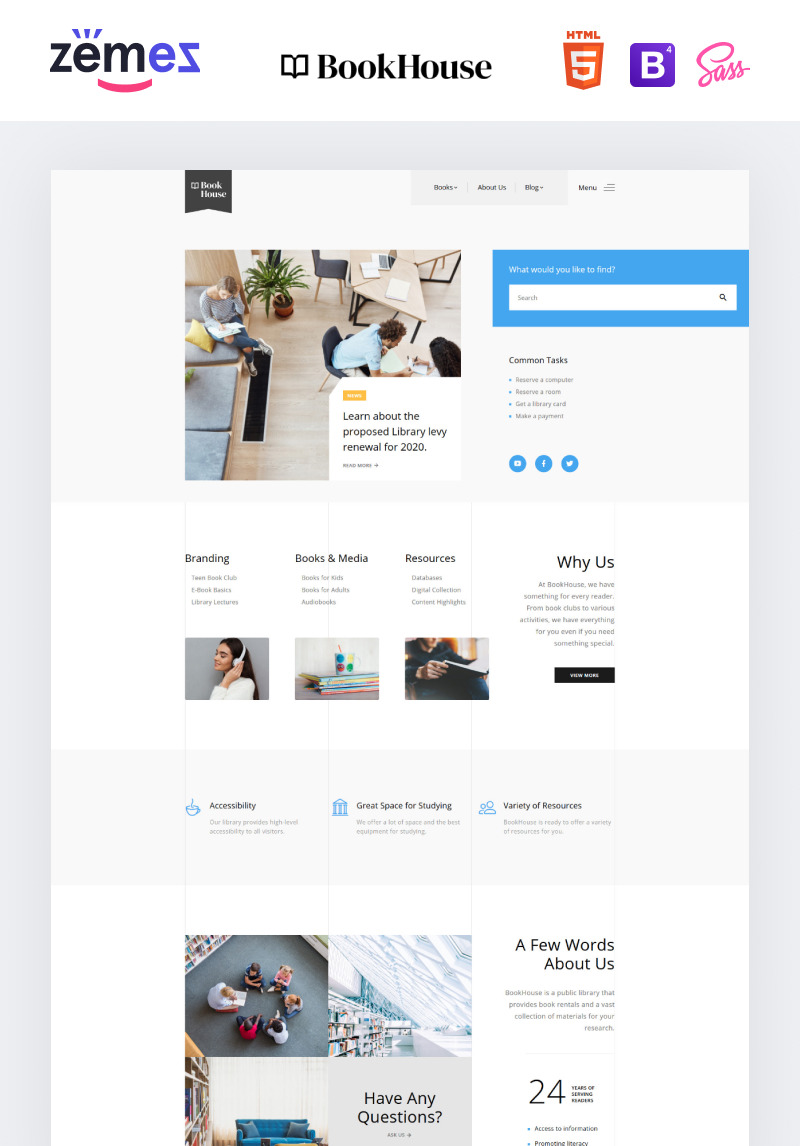 BookHouse - City Library Website Template #96970