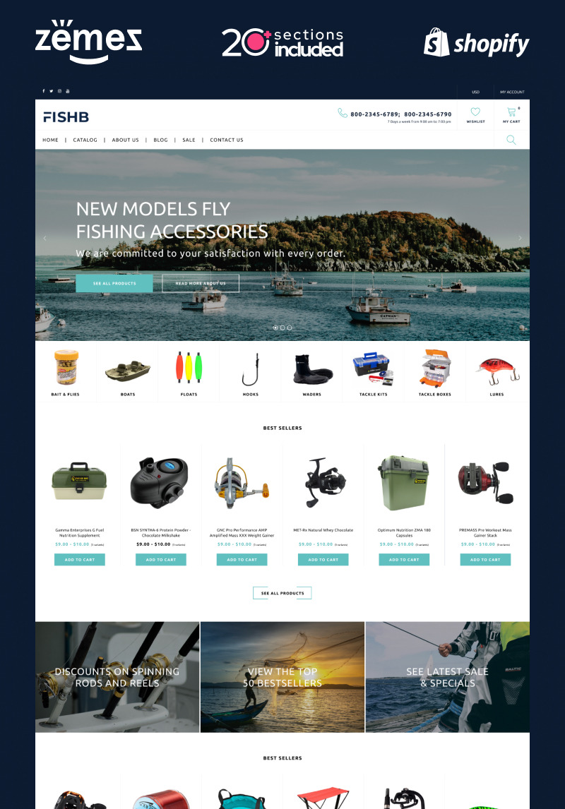 Shopify Fishing Website Design Template - FishB Responsive Theme